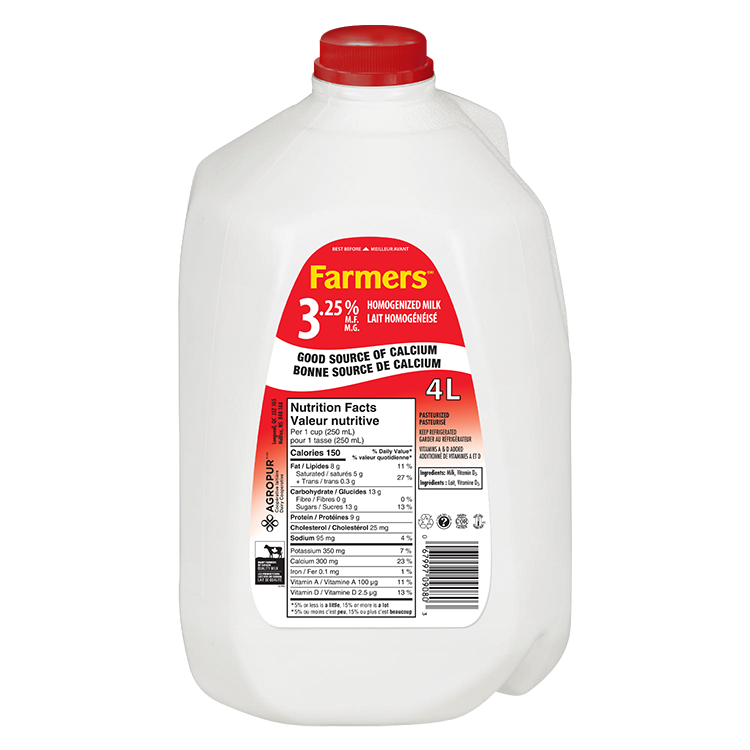 4L FARMERS MILK 3.25% JUG | Agropur Solutions